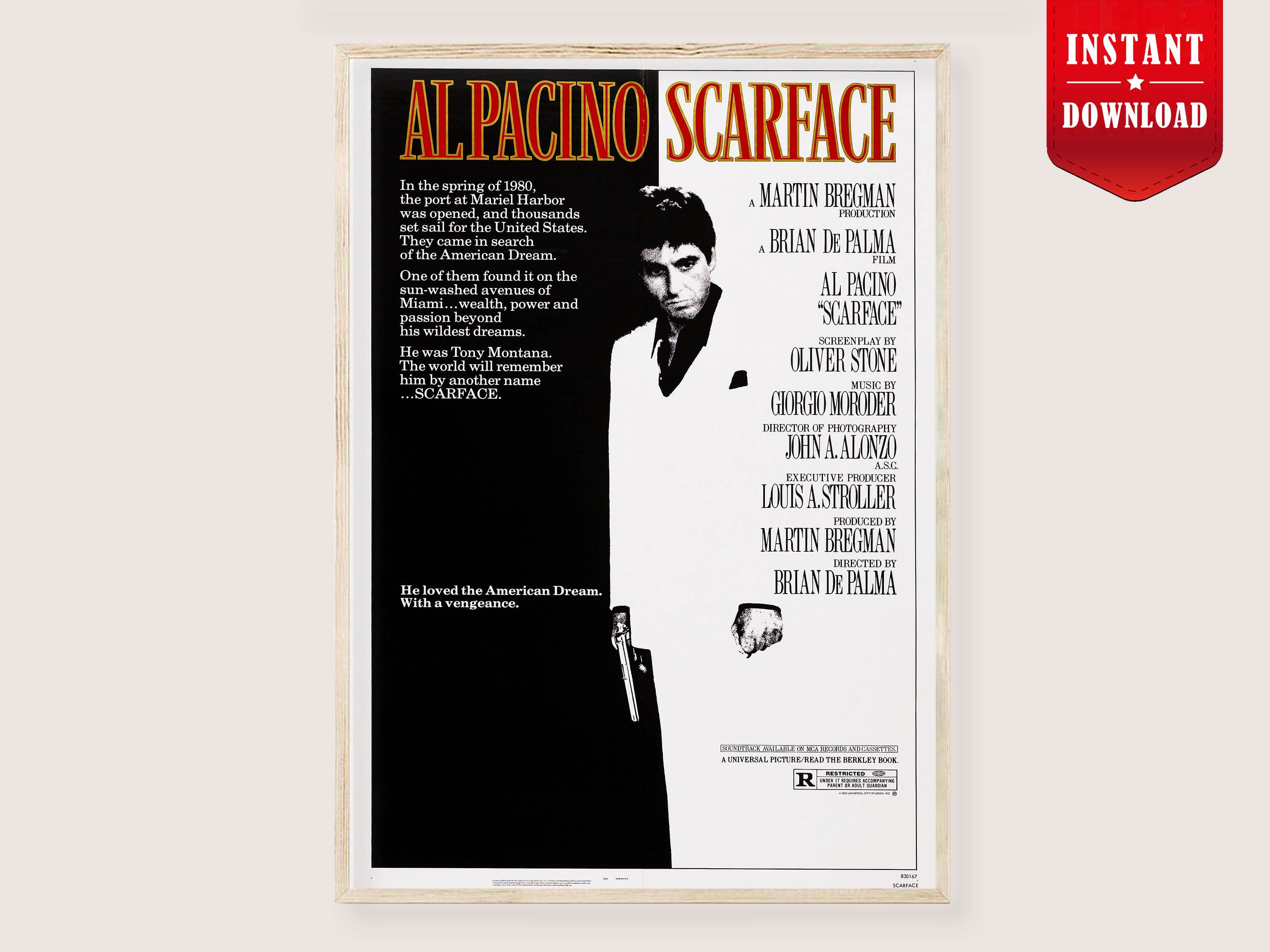 Scarface Movie Posters Download Scarface Film Art Prints Digital, Retro ...
