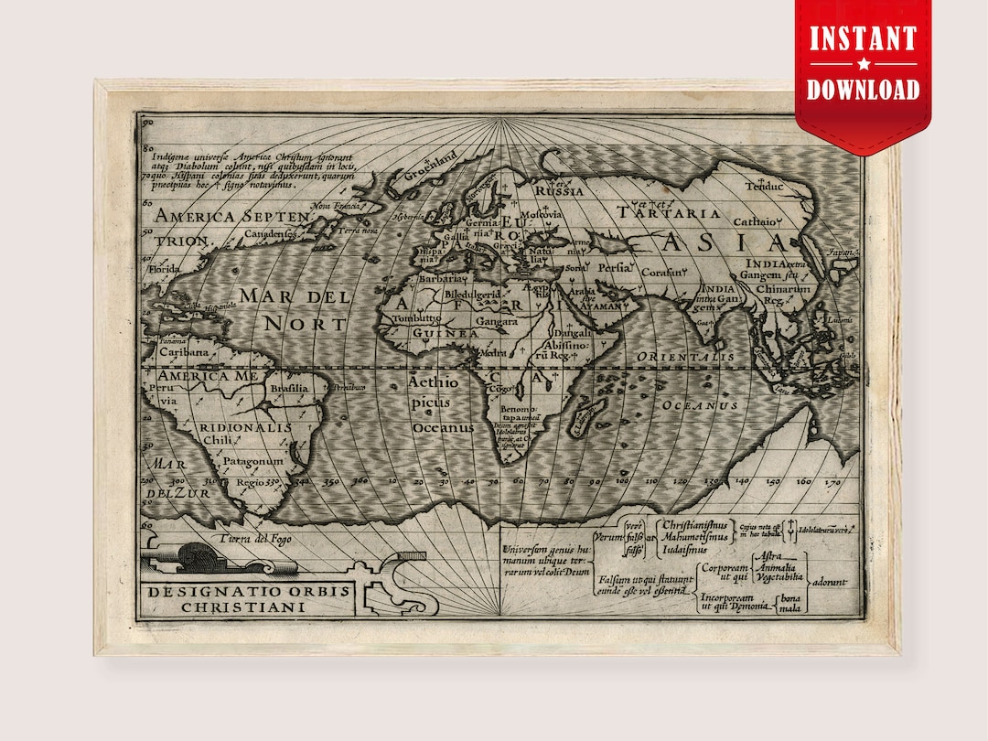 Christian World 1607 Religious Map of World Biblical Print - Etsy
