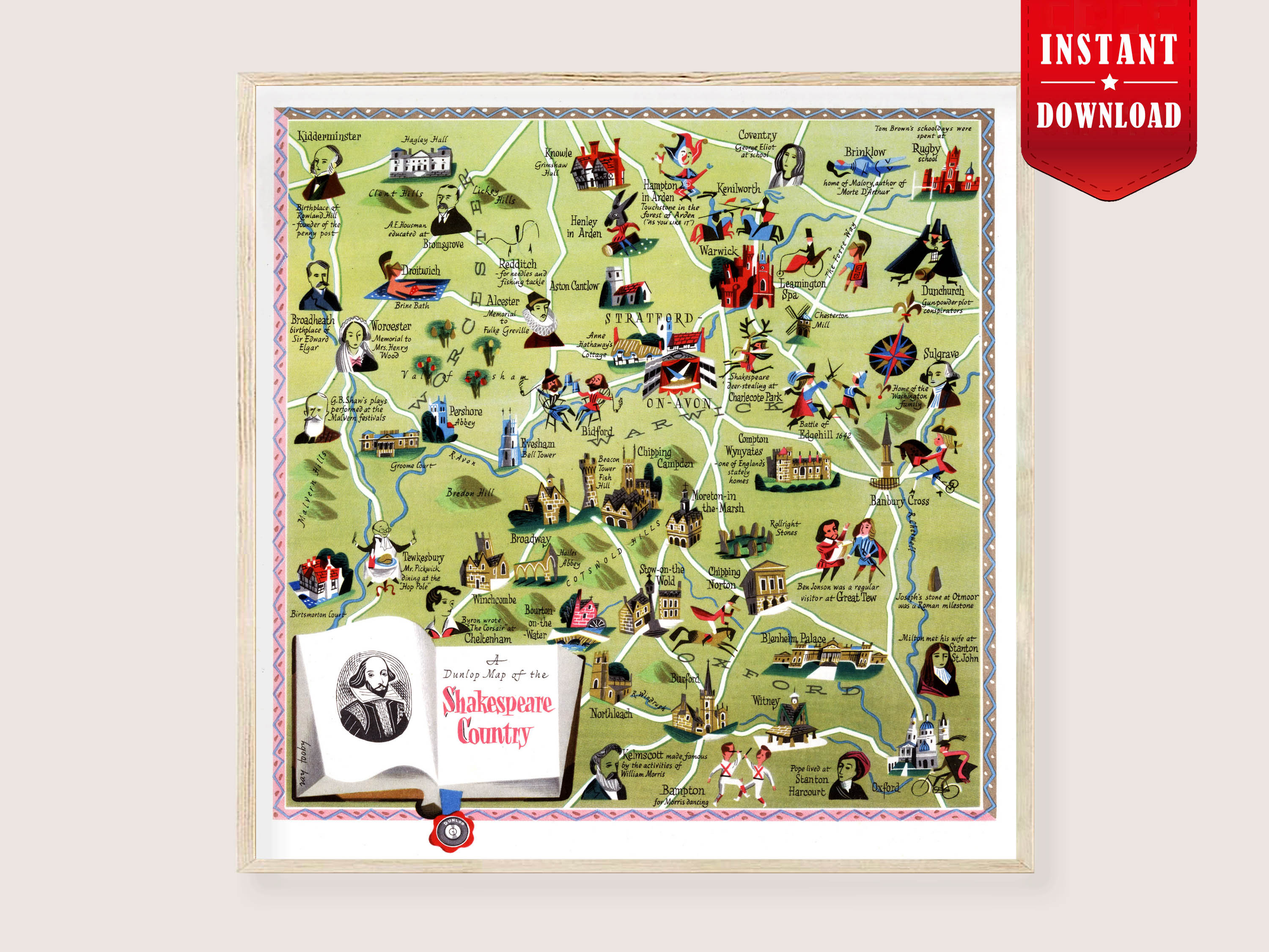Shakespeare Plays Country Map Print Fantasy England Story Map ...