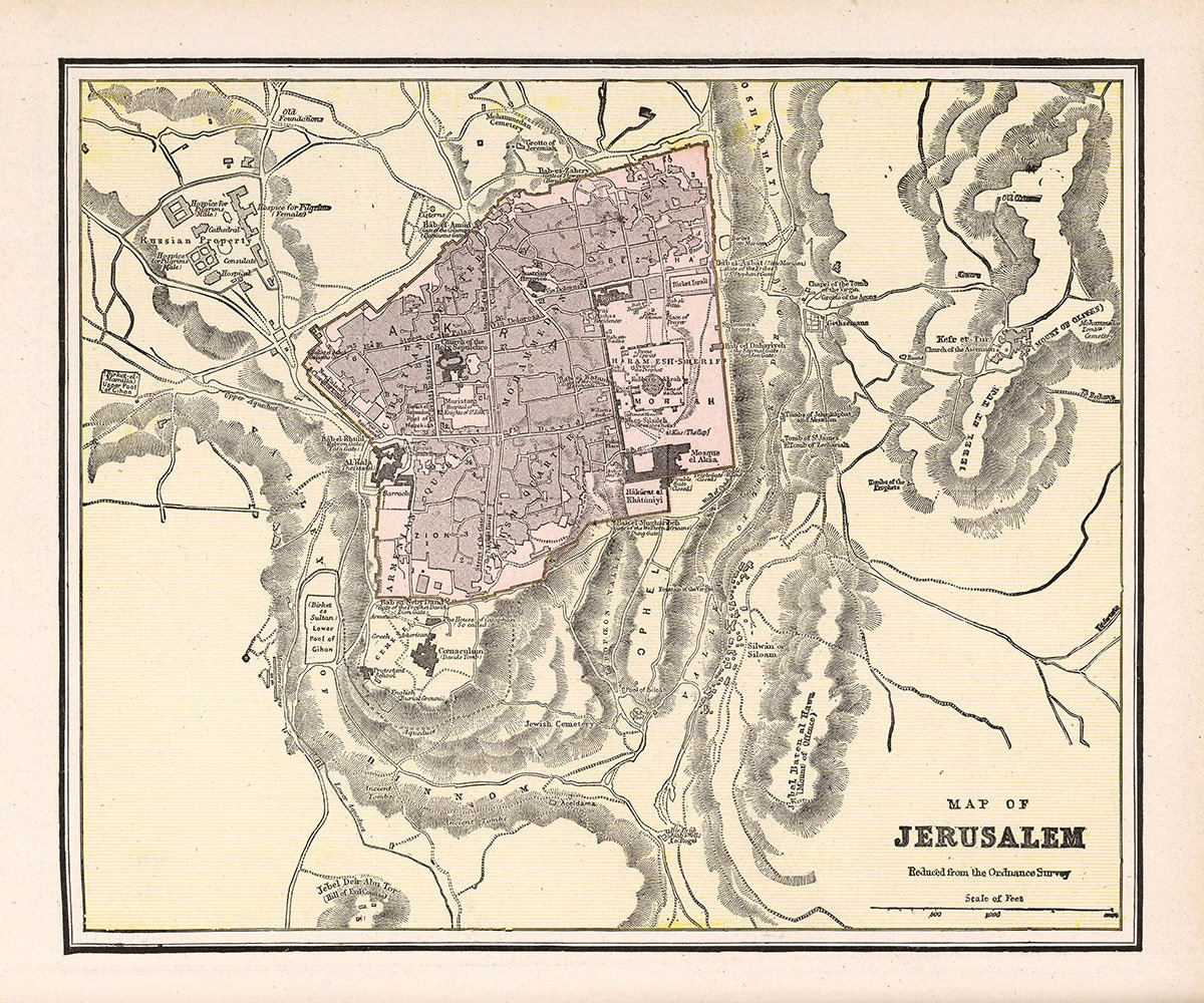Holy Land Map Vintage Jerusalem 1901 Print Digital Old Pictorial Map Jerusalem Religious Bible ...