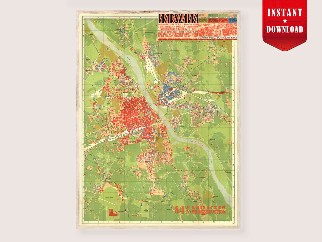 Warsaw 1949 Map Old Wall Download - Warsaw Pact Historic Map WW2 Wall ...