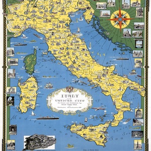 Old Map of Italy Vatican Print - Pictorial Italy Map Poster Digital ...