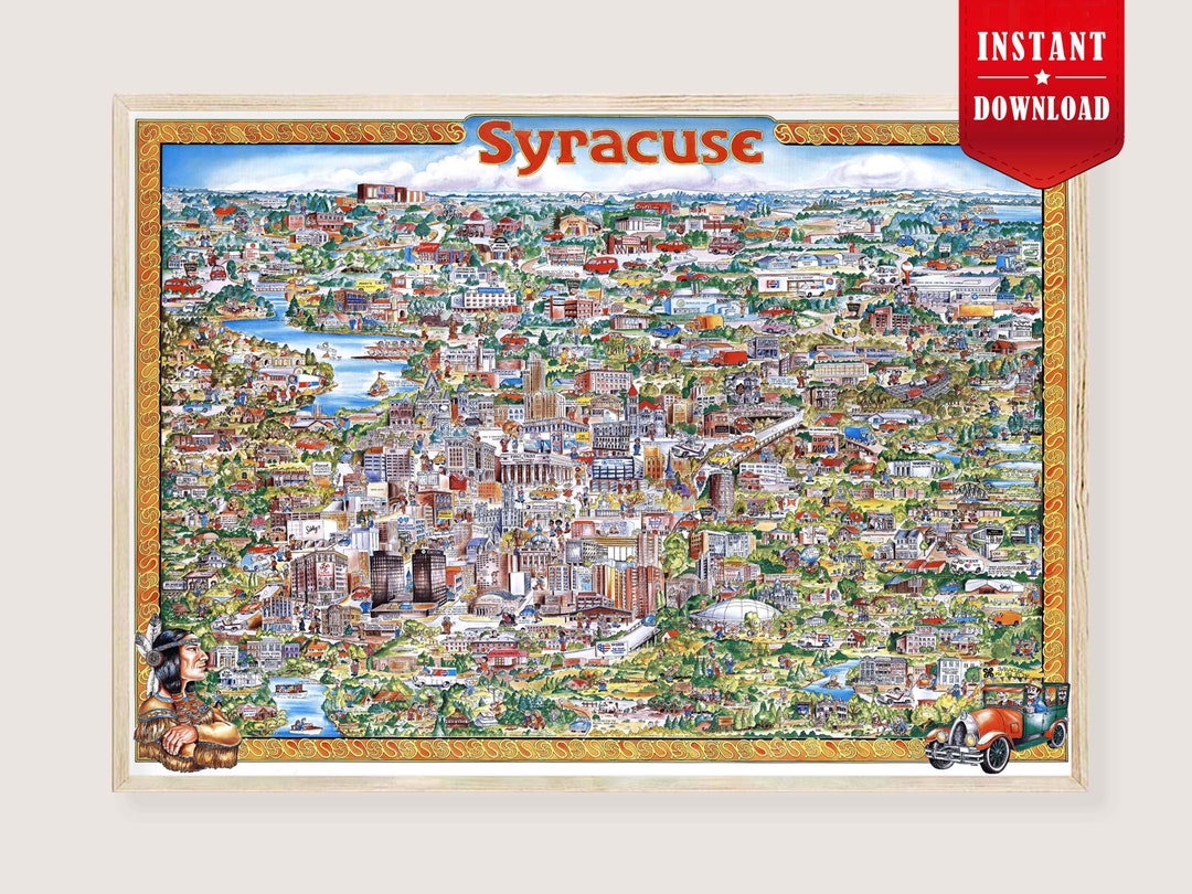 Syracuse City Map Wall Art Print Digital - Old Map Syracuse Download ...