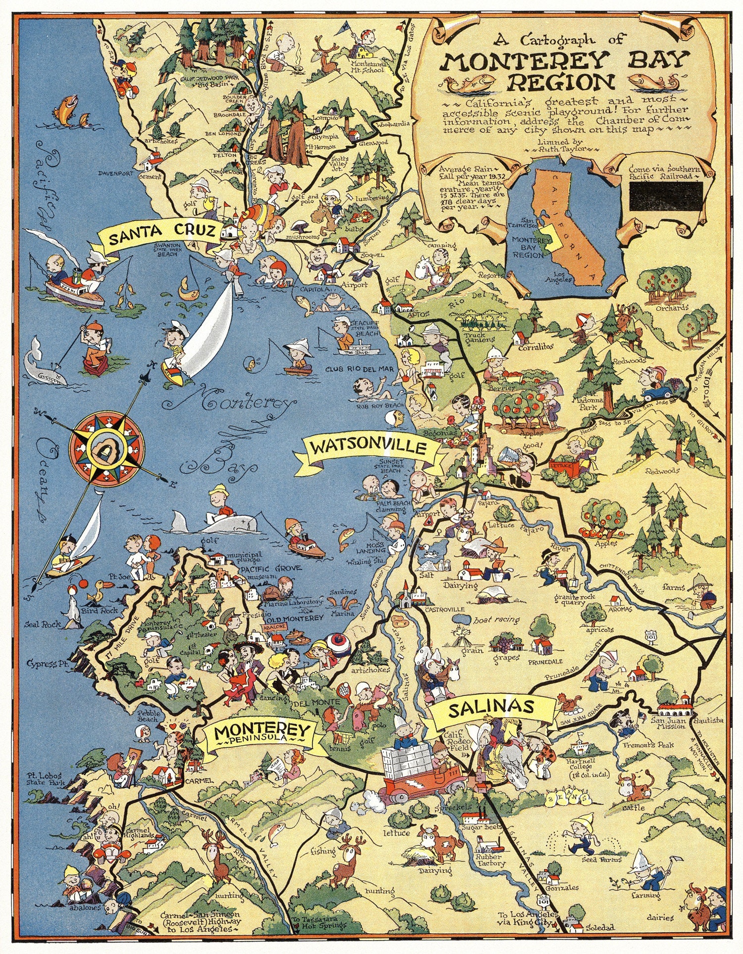 Monterey Bay Map Poster Download Old Map Monterey Bay Print Digital ...