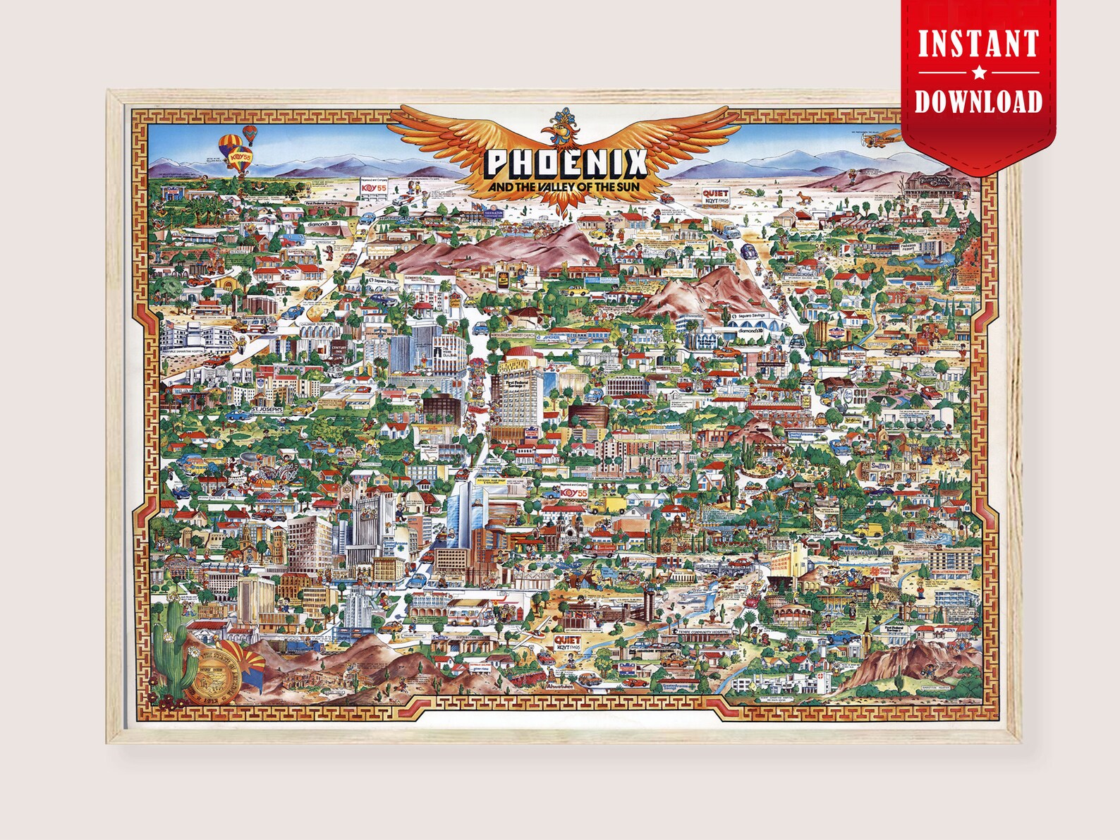 Phoenix City Map Art Print Digital - Old Map of Phoenix Download ...