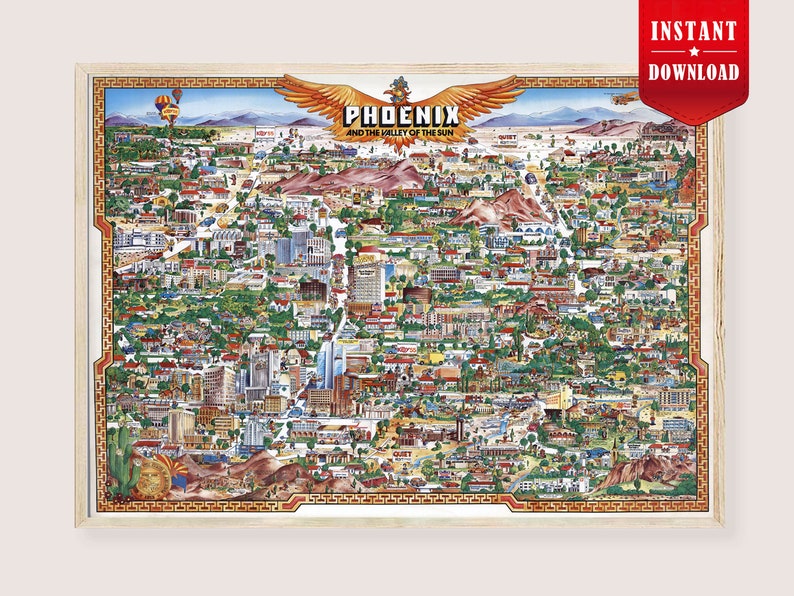 Phoenix City Map Art Print Digital - Old Map of Phoenix Download ...