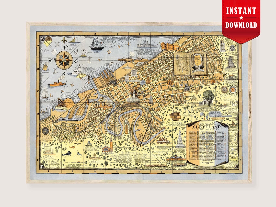 Cleveland Map Art Print Digital - Old Map Cleveland 1928 Poster Vintage ...