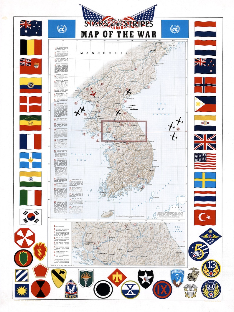 Korean War Map Timeline Art Print Digital Vintage Military Korea Map ...