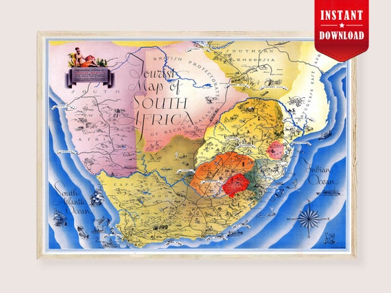 Tourist Map of South Africa Download South Africa Route Map - Etsy