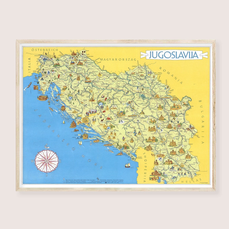 Old Map of Yugoslavia Ethnicity - Serbs, Croats and Slovenes Balkan ...