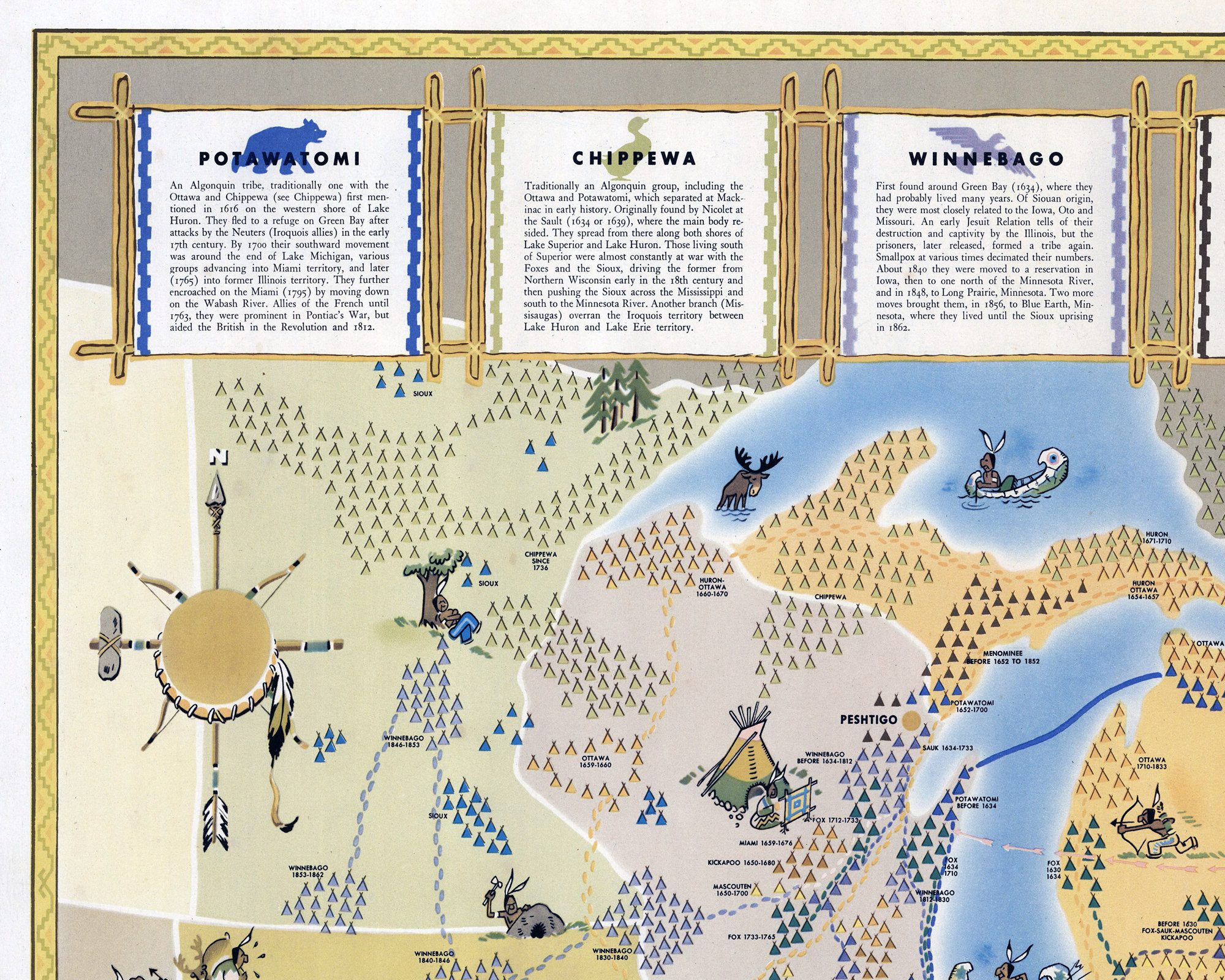 Ta-non-ka's Indians Map Great Lakes Print Download - Indians North ...