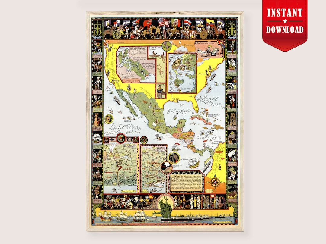 Ye Olde Spanish Main Map Digital - South America Pictorial Map Spanish ...