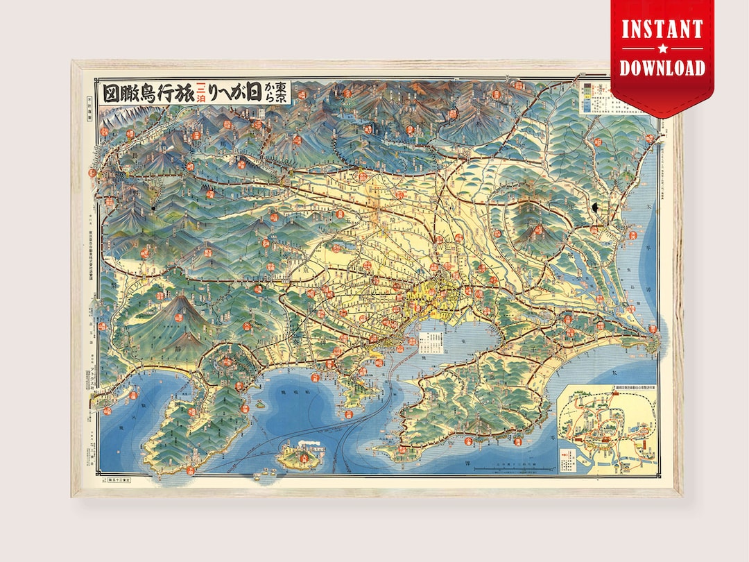 Old Map of Tokyo Japan 1932 Vintage Map Digital - Vintage Tokyo Poster ...