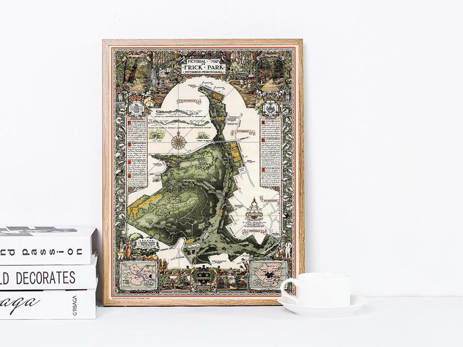 Map of Frick Park Pittsburgh Print Download Pictorial Map of Pittsburgh ...