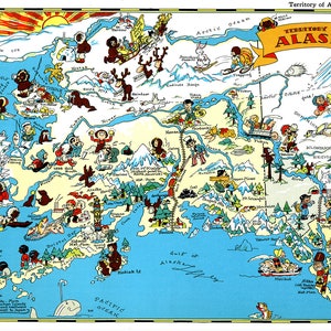 Alaska Map Kids Print Digital - Pictorial Travel Alaska Map Download ...