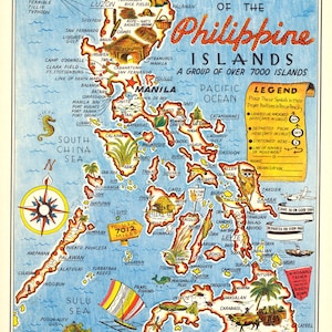 Philippines Map Art Poster Digital - Pictorial Map Philippines Map ...