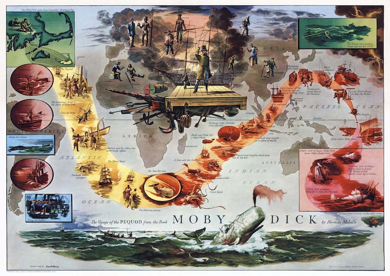 Moby Dick Art Print Fantasy Map Digital Literary Poster Vintage Print ...