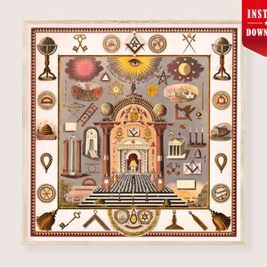 Masonic Chart Poster Master Mason Freemasonry Symbols Vintage Lodge ...