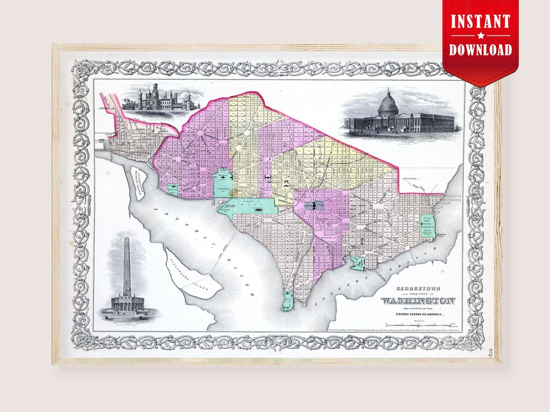 Vintage Georgetown Map Poster Washington 1856 Print Download ...
