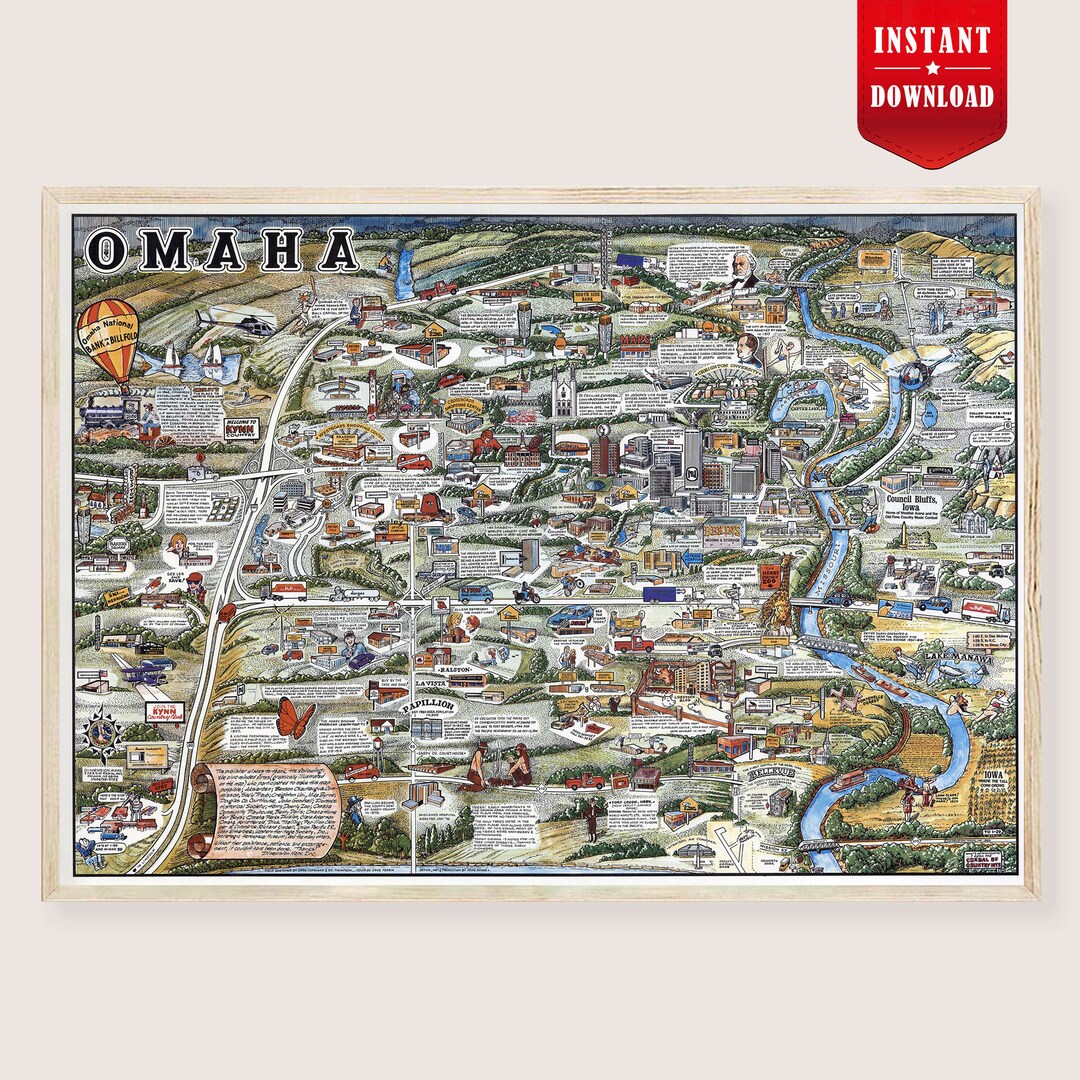 Omaha Map Print, Vintage Pictorial City Poster, Historic Omaha USA Map ...