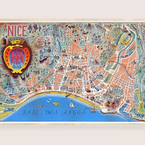 Old Nice Map France Print Digital - Illustrated Map France Poster ...