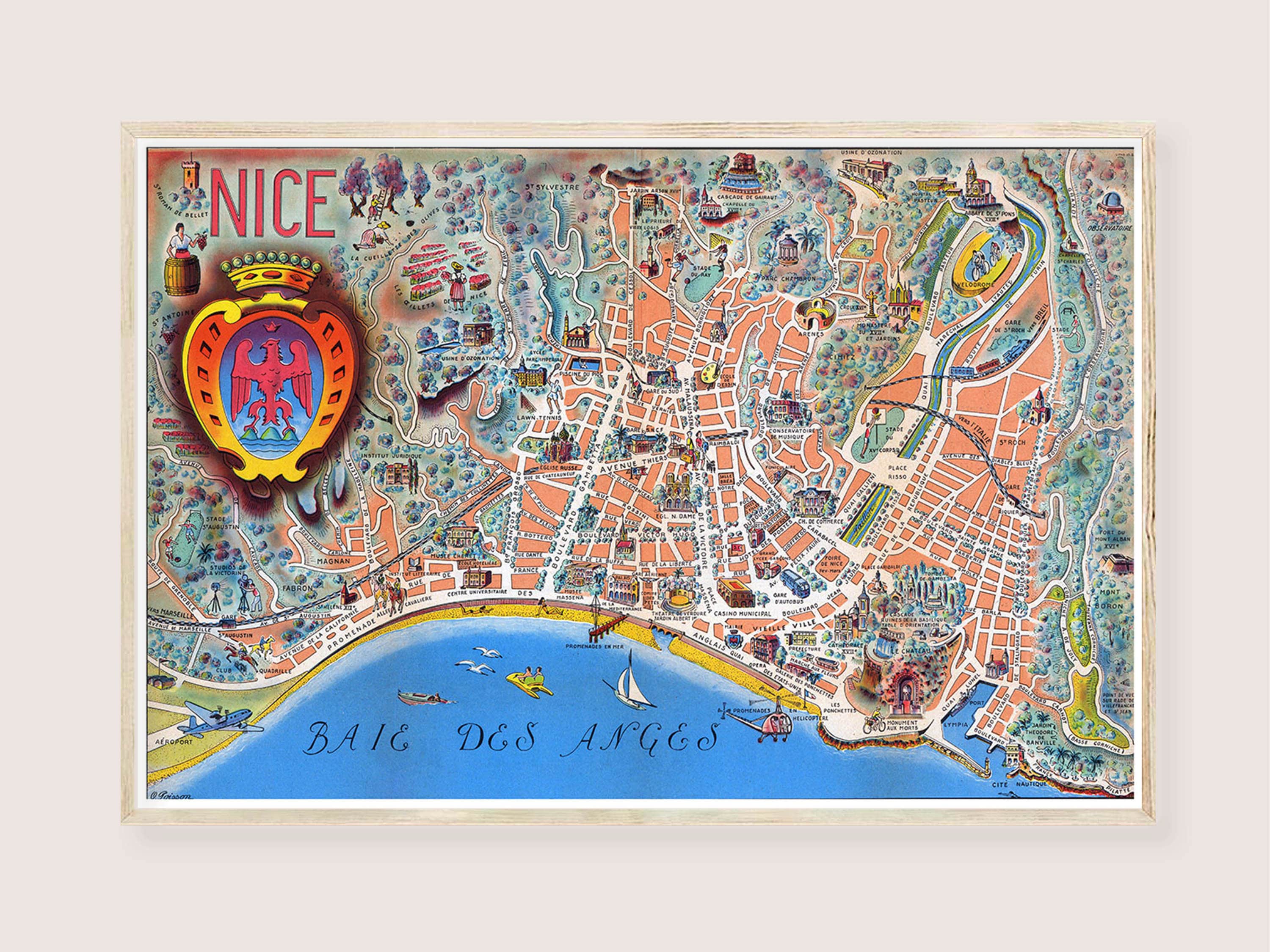 Old Nice Map France Print Digital Illustrated Map France Poster ...