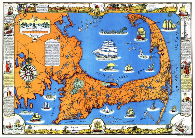 Old Map Cape Cod Art Print Barnstable County Map Download - Etsy