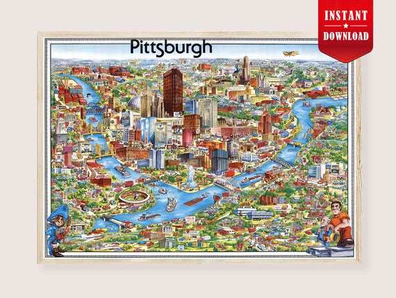 Pittsburgh Map Art Print Digital Pictorial Map of Pittsburgh - Etsy