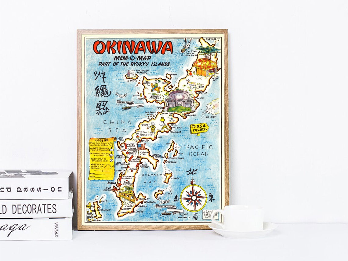 Okinawa Map Poster Download - Pictorial Map Okinawa Wall Art, Vintage ...