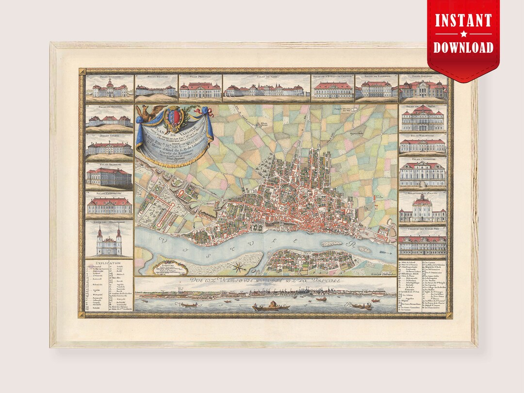 Warsaw Map 1772 Old Wall Art Download - Warsaw 18th Century Historic ...