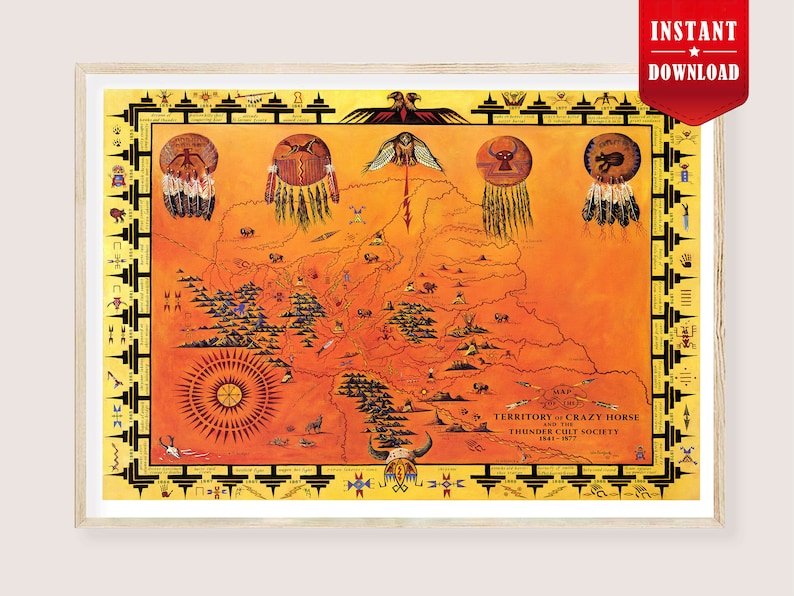 Crazy Horse Territory American Indians Map Download, Lakota Camp Print ...