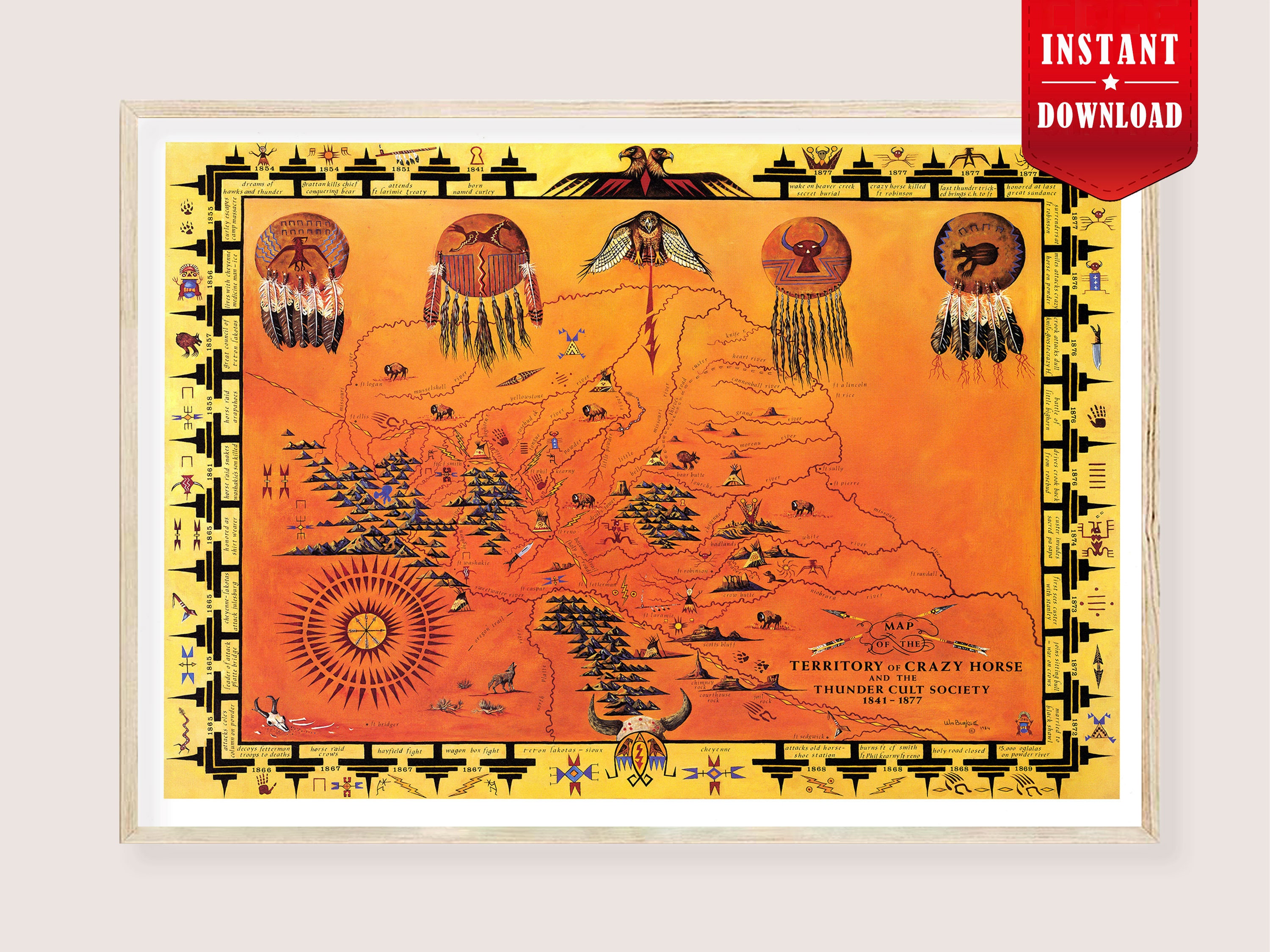 Crazy Horse Territory American Indians Map Download, Lakota Camp Print ...