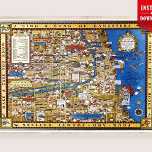 Chicago Gangland Cartoon Map Print Digital Sing a Song of Gangsters ...