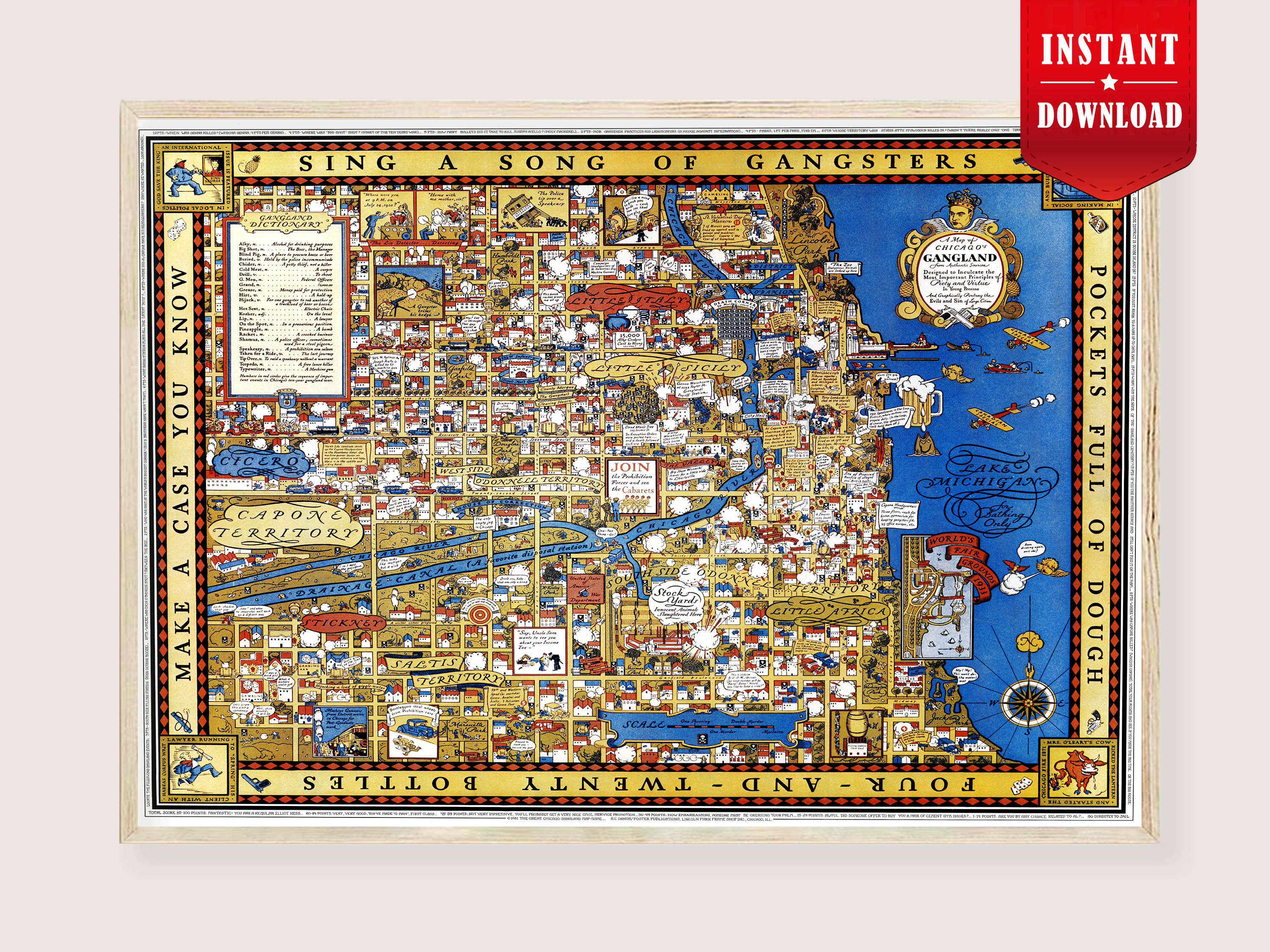 Chicago Gangland Cartoon Map Print Digital Sing a Song of Gangsters ...