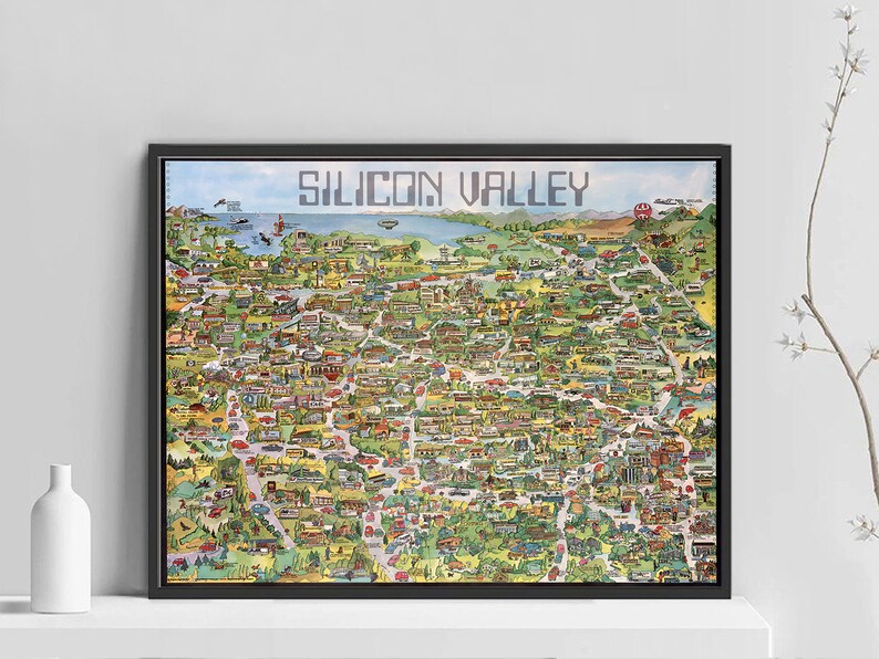 Silicon Valley Map Poster Illustrated California Illustrated - Etsy
