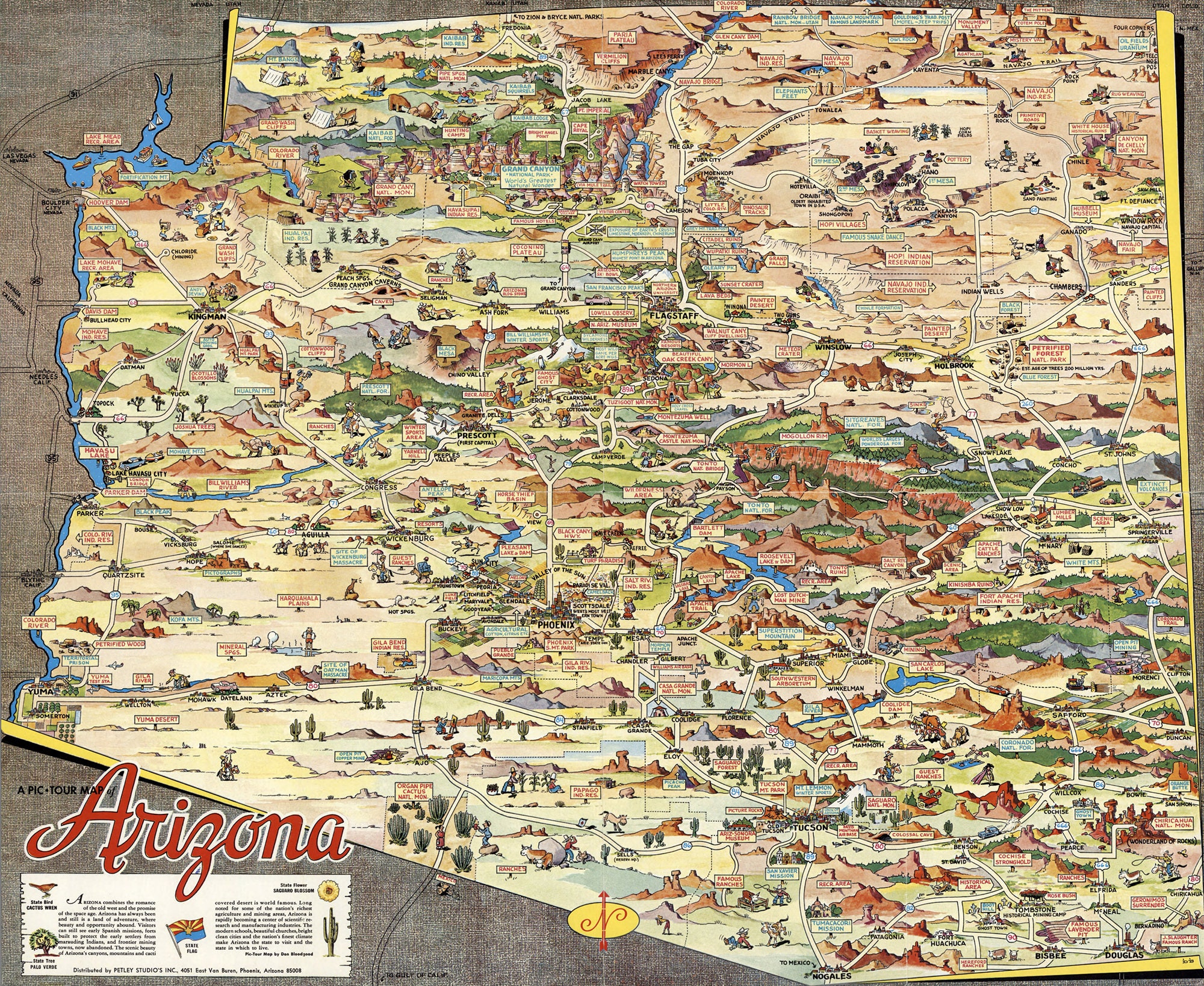 Arizona Map Art Print Digital Old Arizona State Poster Download Vintage ...