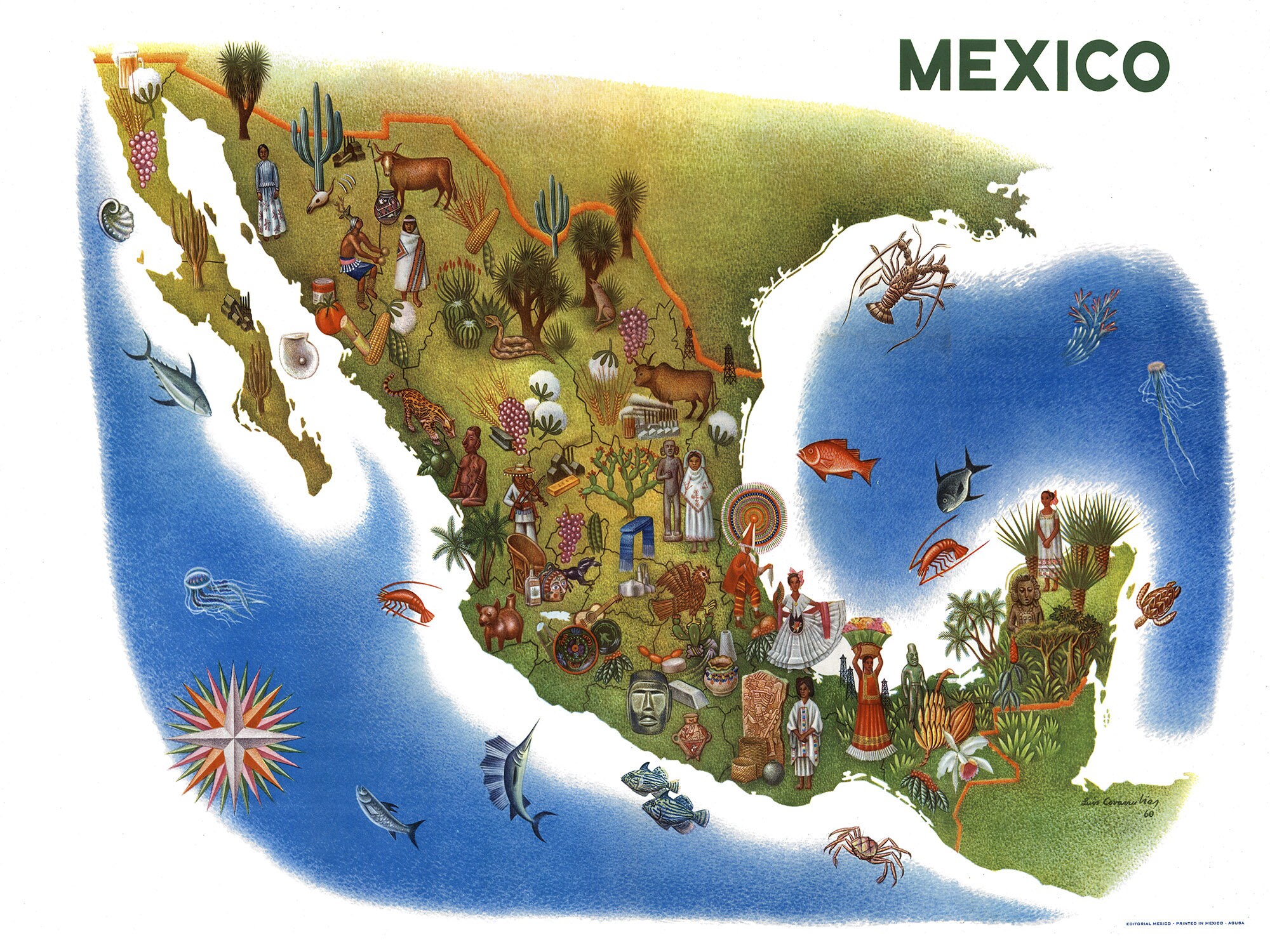Vintage Mexico Map Print Digital, Old Mexico Poster Download, Pictorial ...
