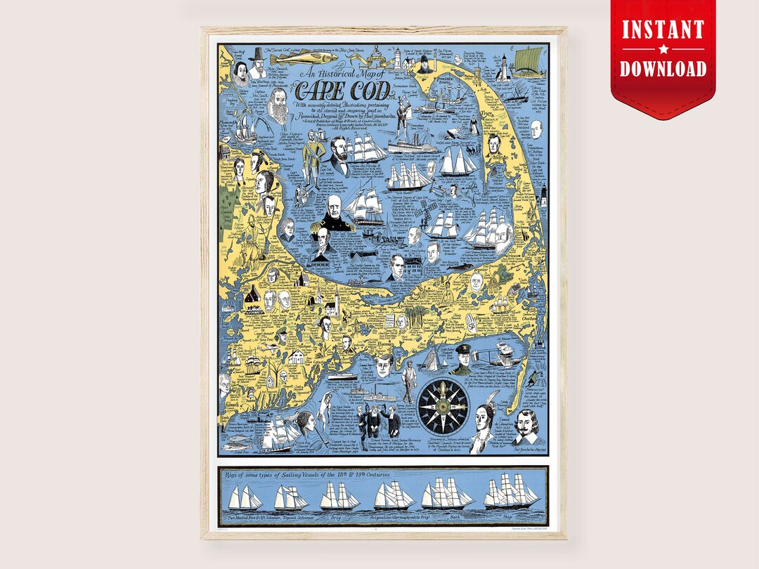 Old Map of Cape Cod Map Illustrated Massachusetts Print - Vintage Map ...