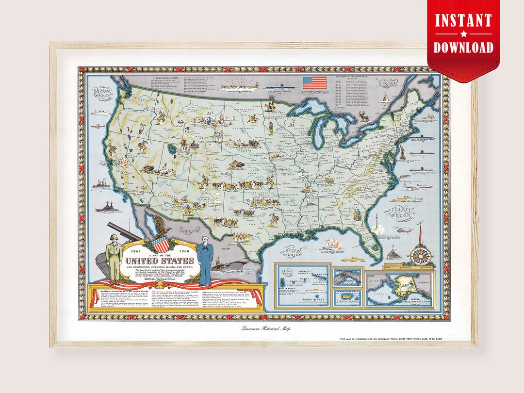 Educational United States Map Printable - US Civil War Histomap, USA ...