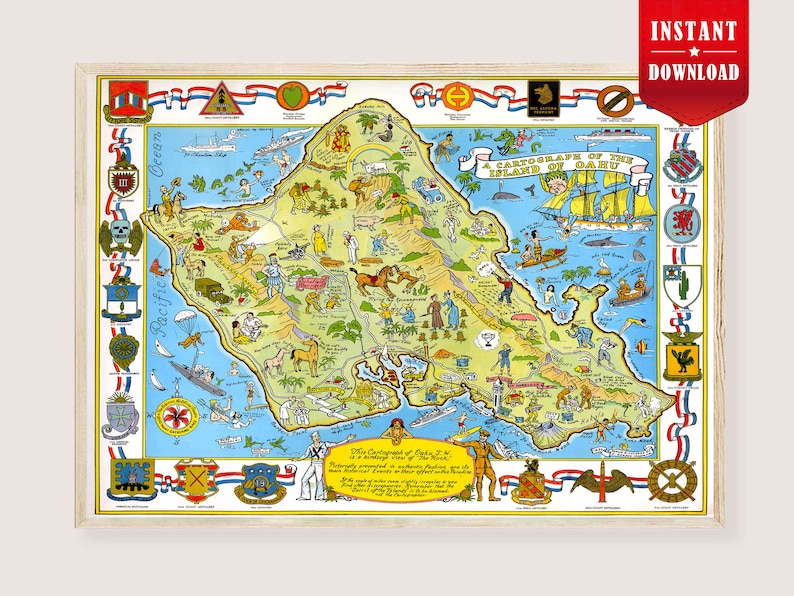 Island of Oahu Map Print Digital Old Map Hawaii Cartograph - Etsy