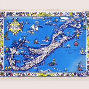 Bermuda Island Map Poster Download - Pictorial Map Bermuda Wall Art ...