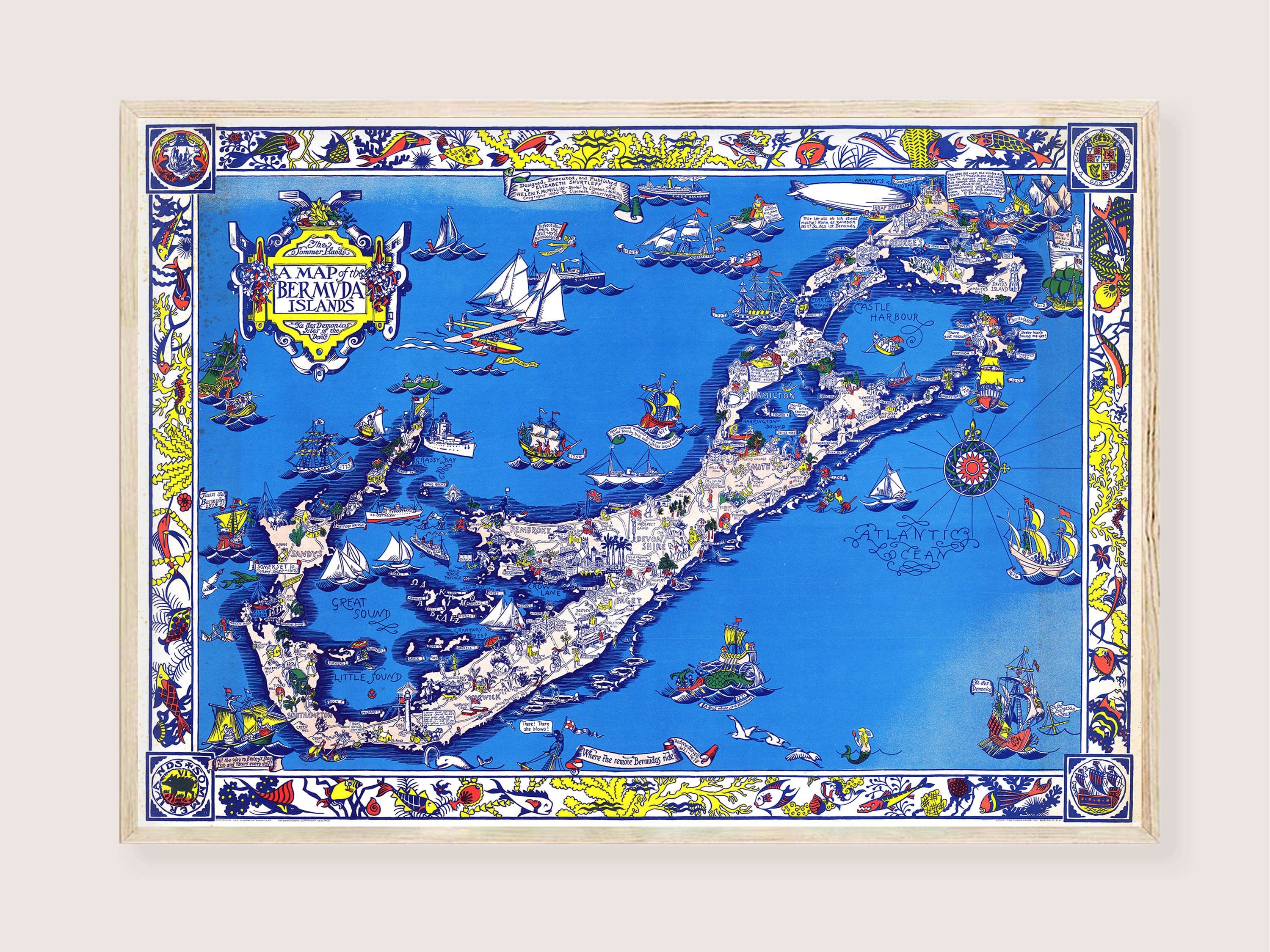 Bermuda Island Map Poster Download - Pictorial Map Bermuda Wall Art ...