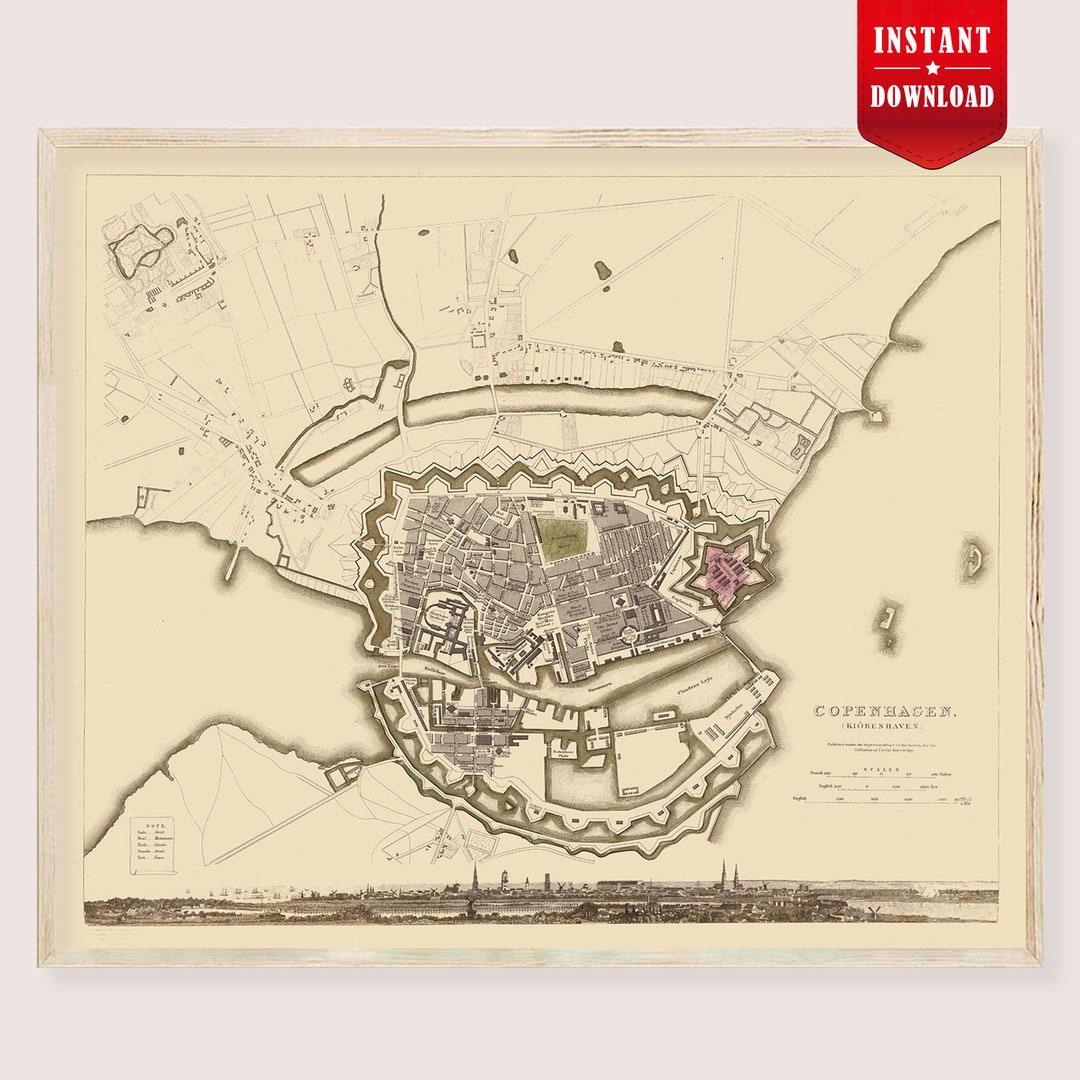 Copenhagen Map 1837 Art Print Digital - Pictorial Map Copenhagen Poster ...