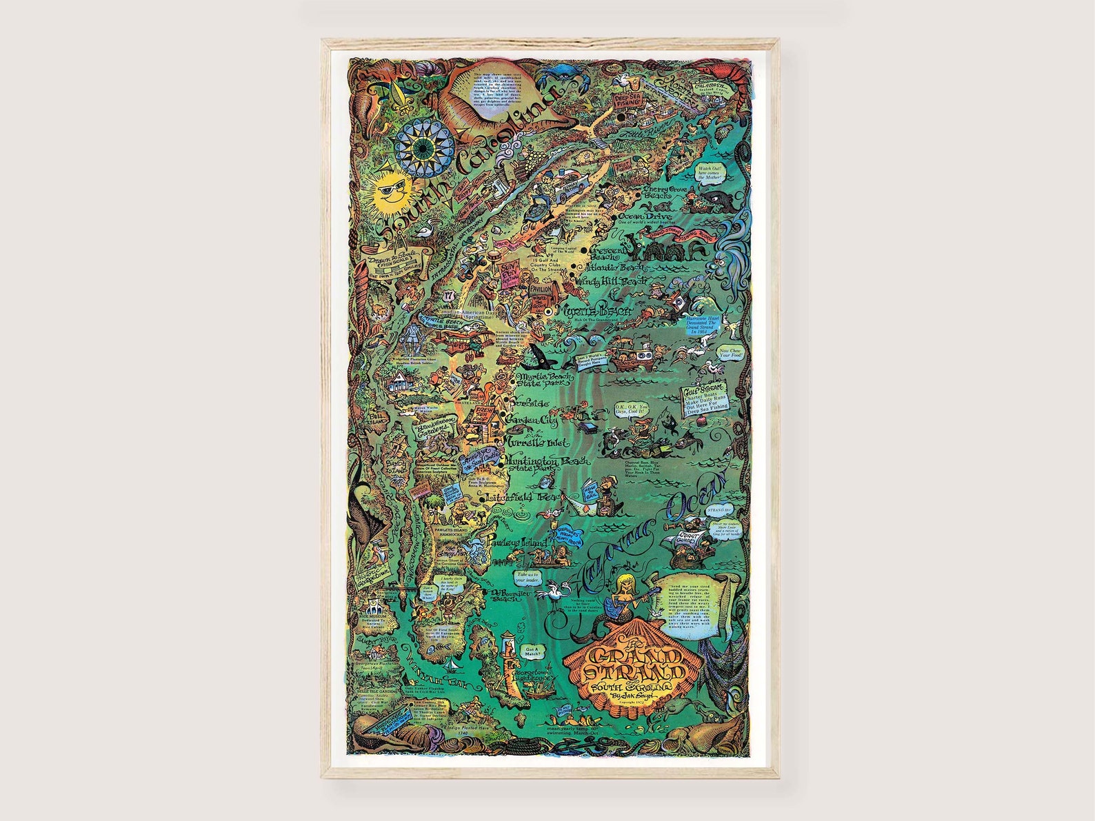 South Carolina Map Art Print Digital Road Map of Myrtle - Etsy