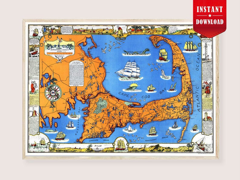 Old Map Cape Cod Art Print Barnstable County Map Download - Etsy