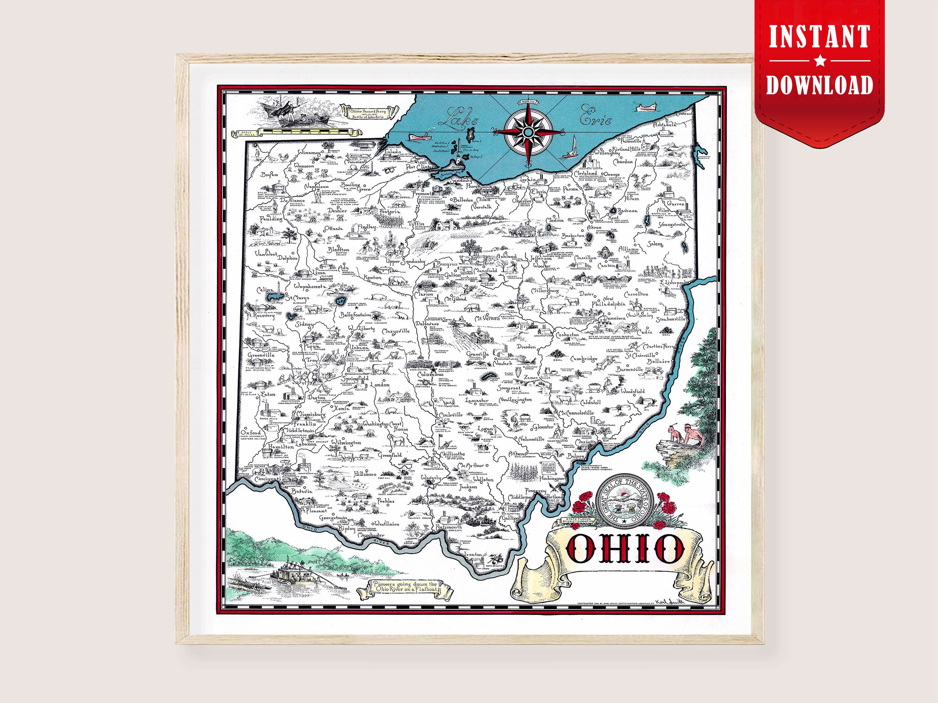 Ohio Map Poster Wall Art Digital Pictorial Map of Ohio US - Etsy