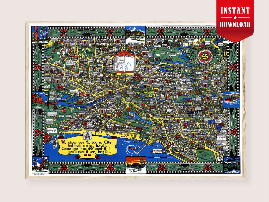 Wonder Map of Melbourne 1934 Retro Map Download Vintage Map - Etsy Canada
