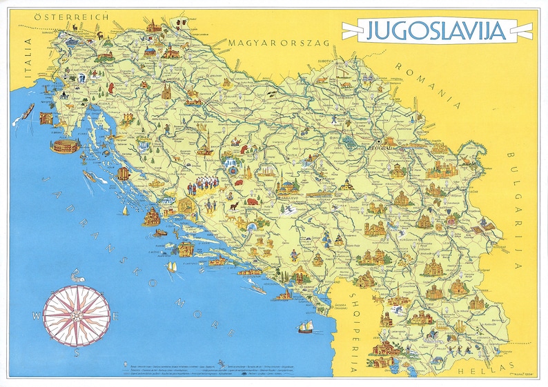Old Map of Yugoslavia Ethnicity - Serbs, Croats and Slovenes Balkan ...