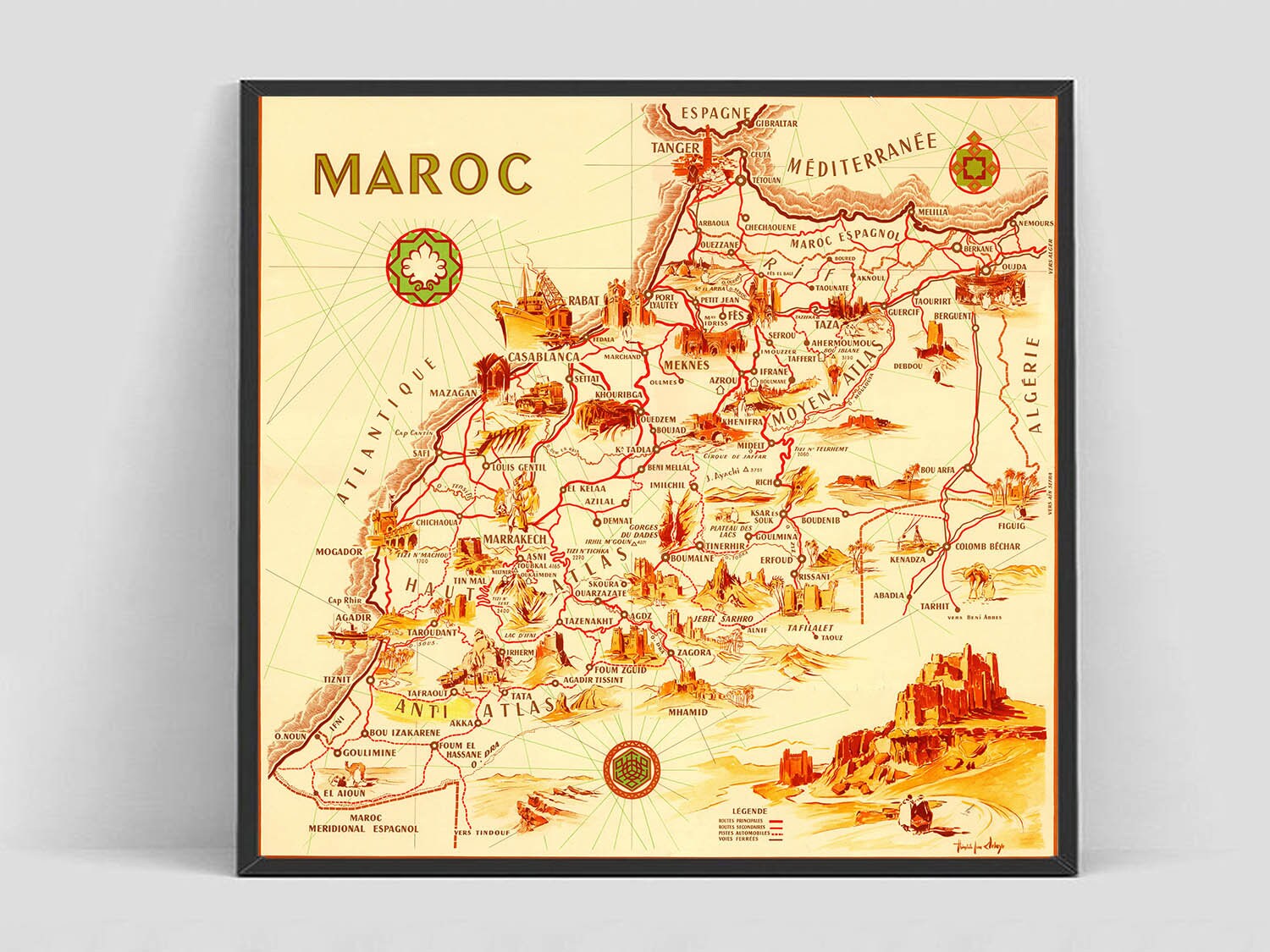 Morocco Map 1950 Art Print Digital - Old Map Morocco Africa Poster ...