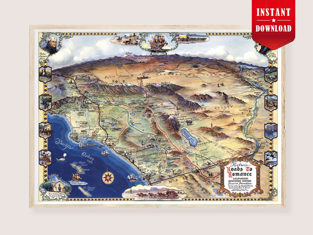 Southern California Map Print Digital - Pictorial Map LA Download ...